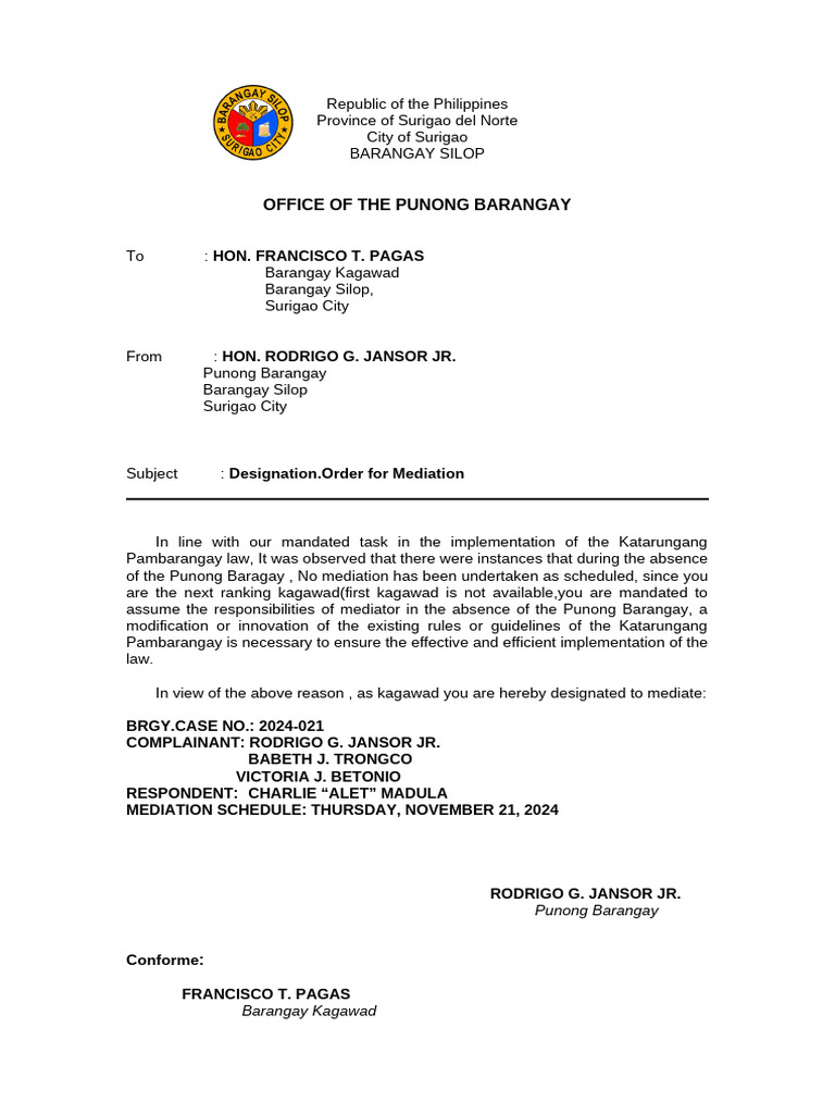 DESIGNATION LETTER - FOR MEDIATIONdocx | PDF | Law