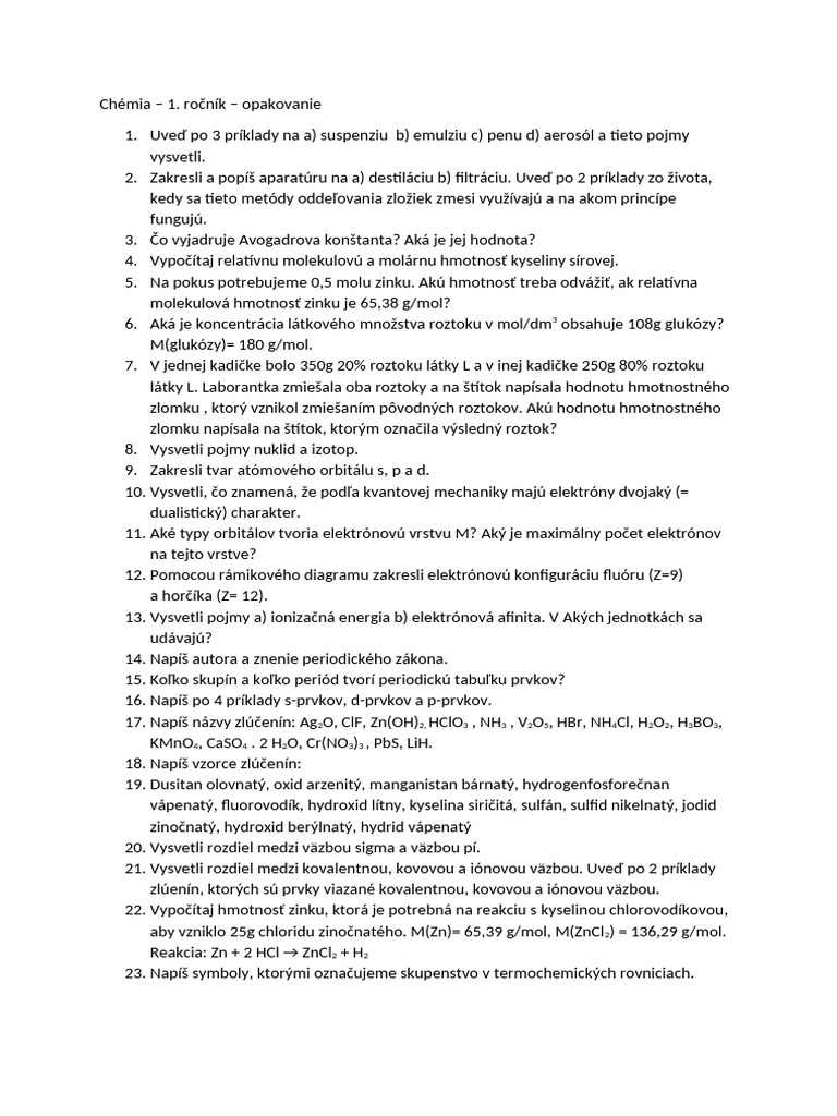 Chémia Opakovanie 1. R | PDF