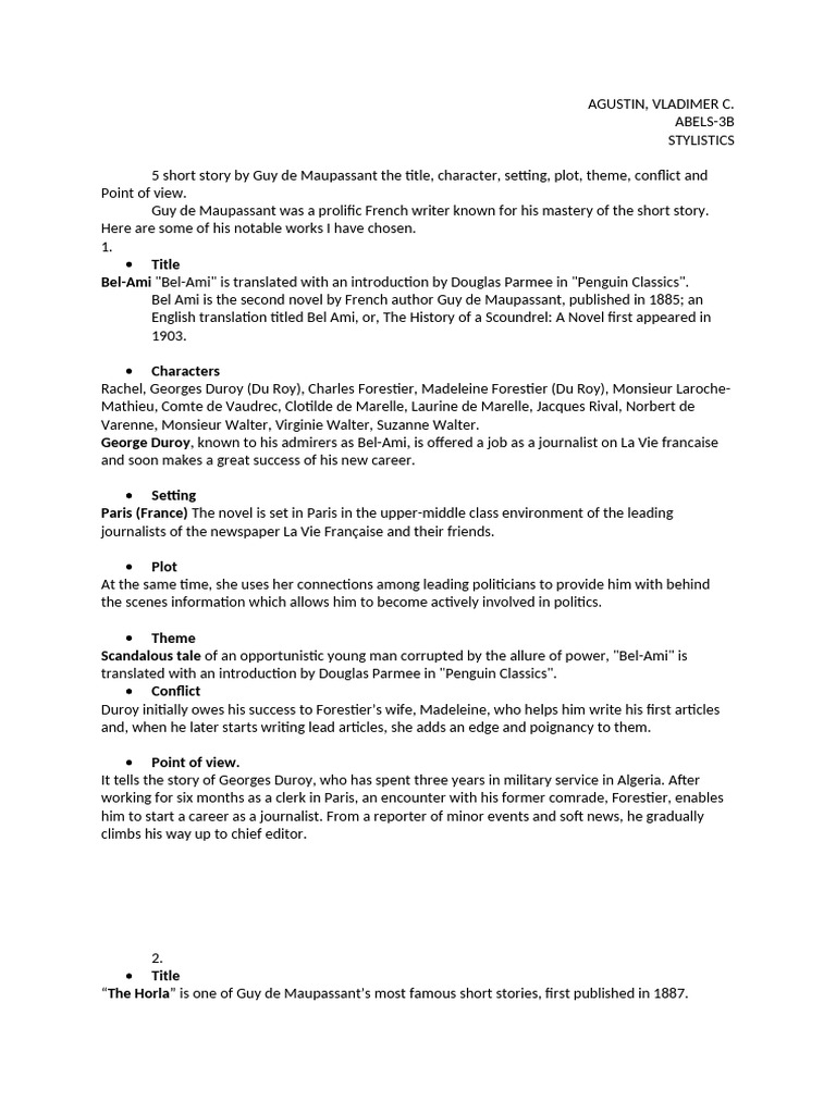 Stylistics The 5 Books by Guy de Maupassant | PDF | Mystery, Thriller ...