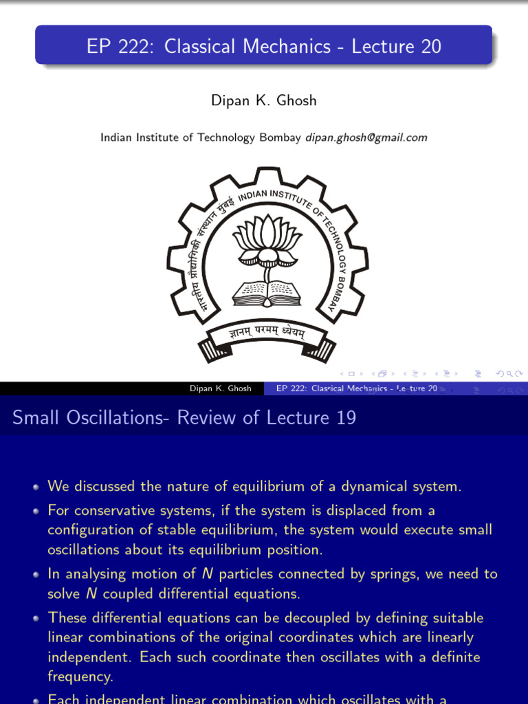 Classical Mechanics: Small Oscillations | PDF | Oscillation | Lagrangian Mechanics