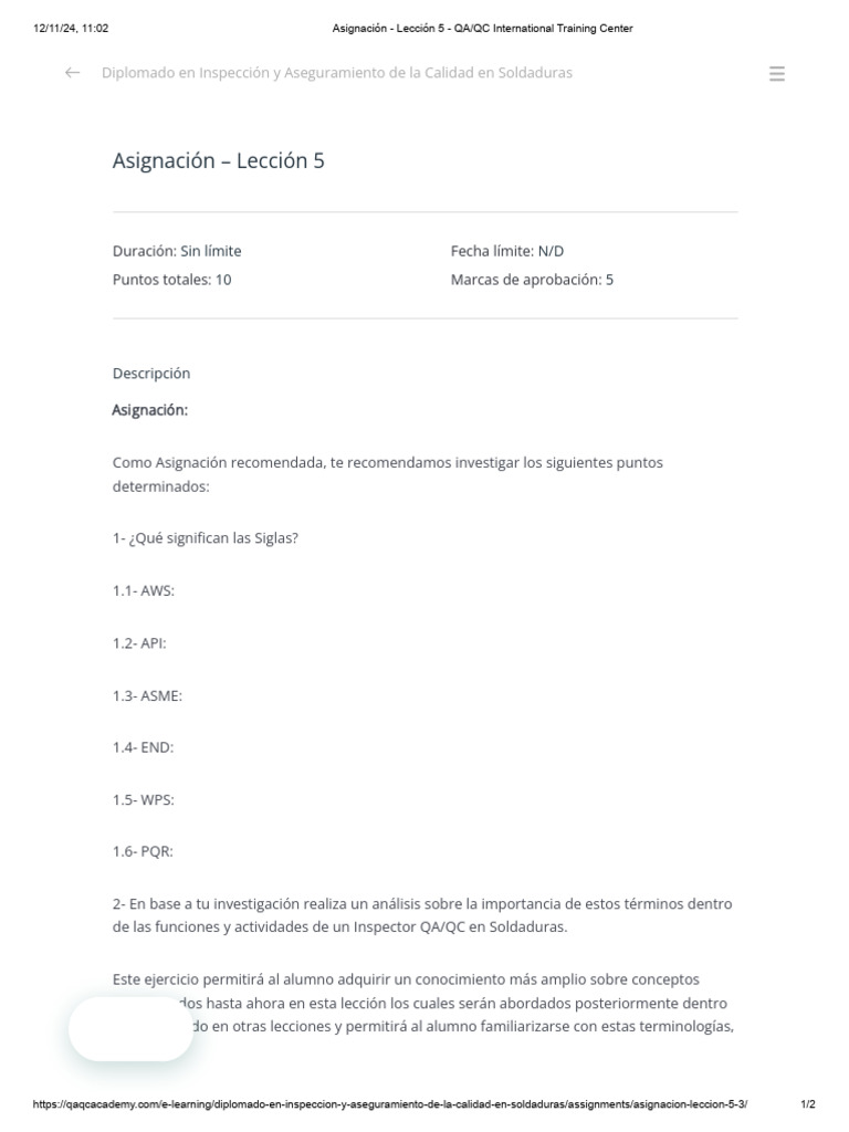 Asignación - Lección 5 | PDF | Informática