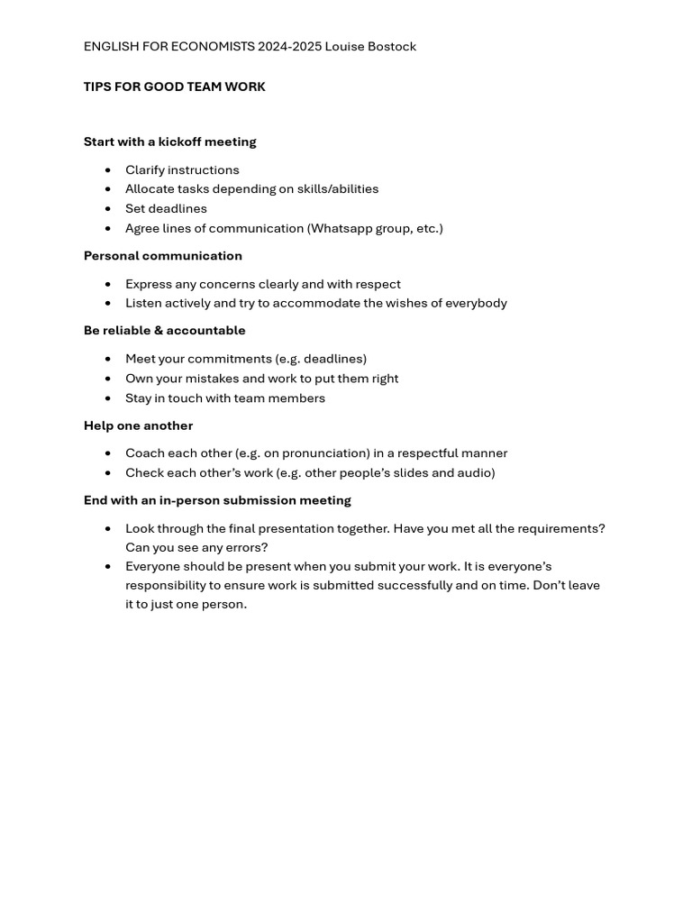 Tips For Good Team Work | PDF