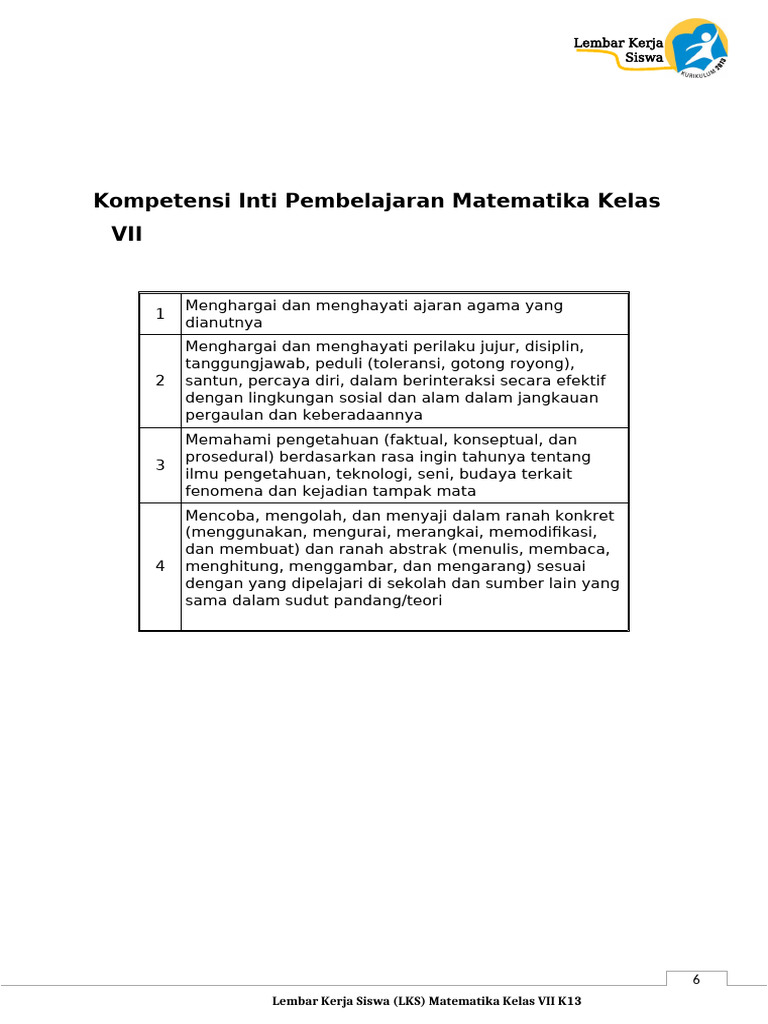 Lks Matematika Kelas VII k13 | PDF