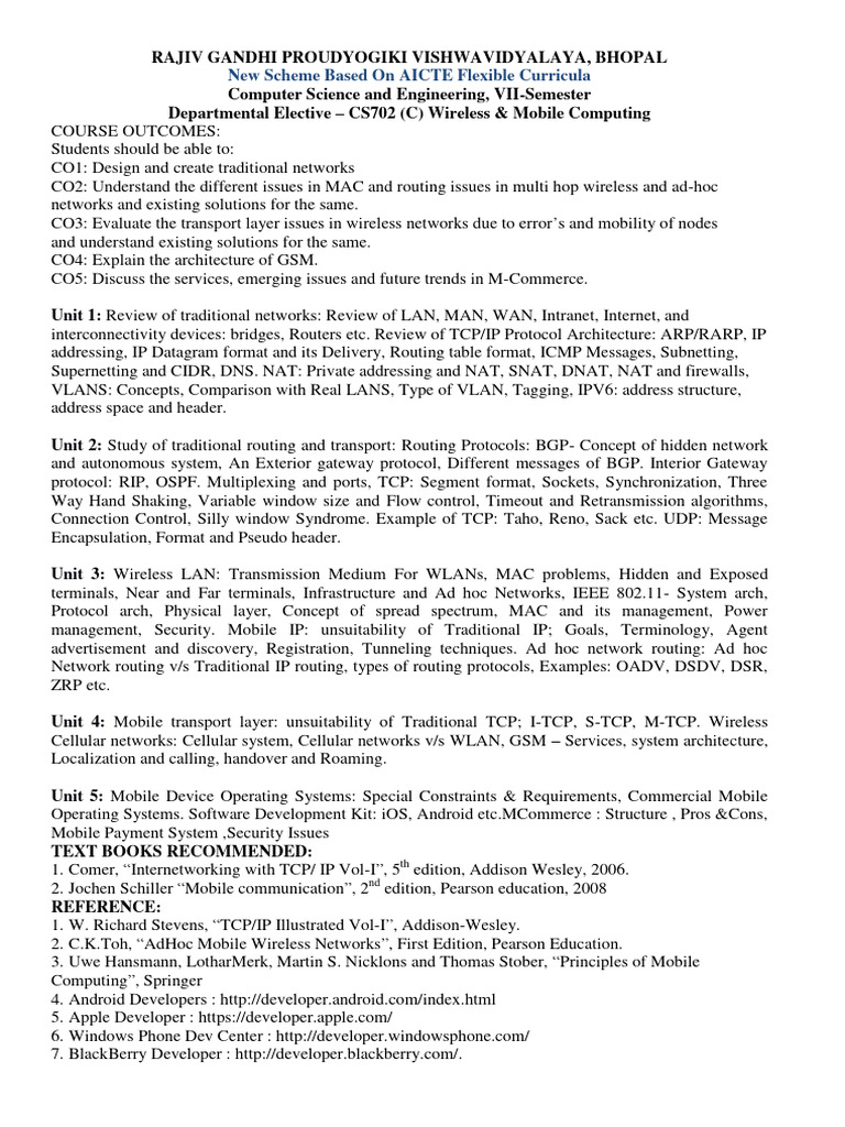 RGPV Syllabus Btech Cs 7 Sem cs702 C Wireless and Mobile Computing ...