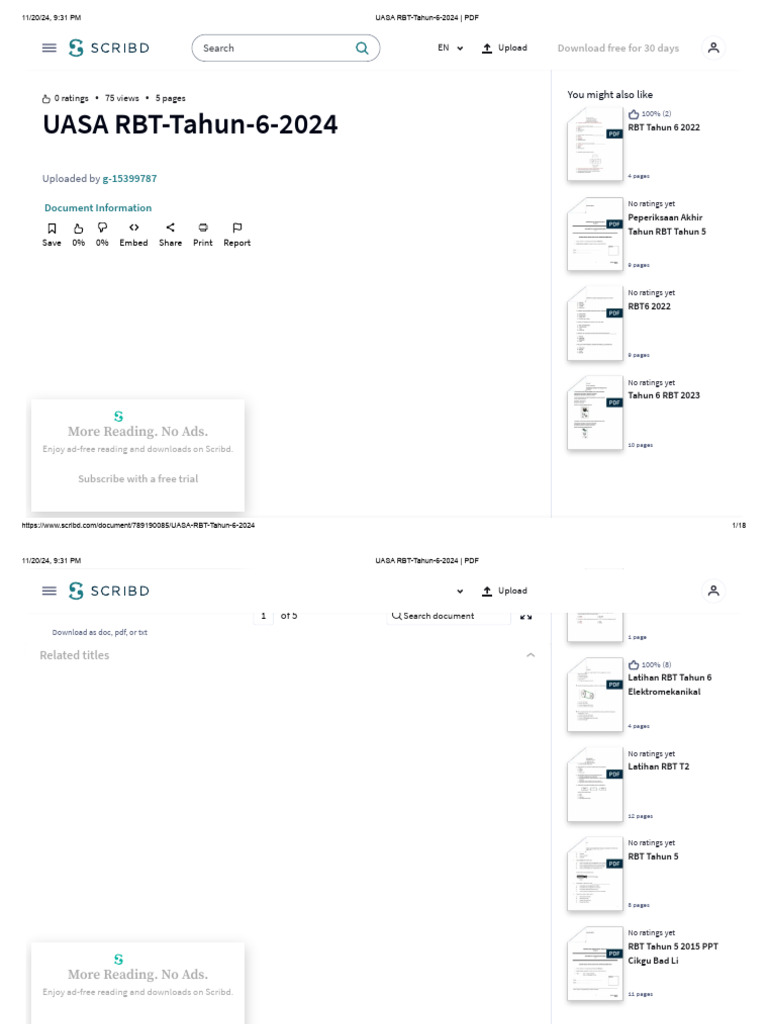 UASA RBT-Tahun-6-2024 - PDF | PDF