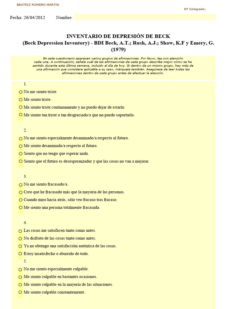 Ivetario de Depresió de Beck (Beck Depression Inventory) - BDI Beck, A ...