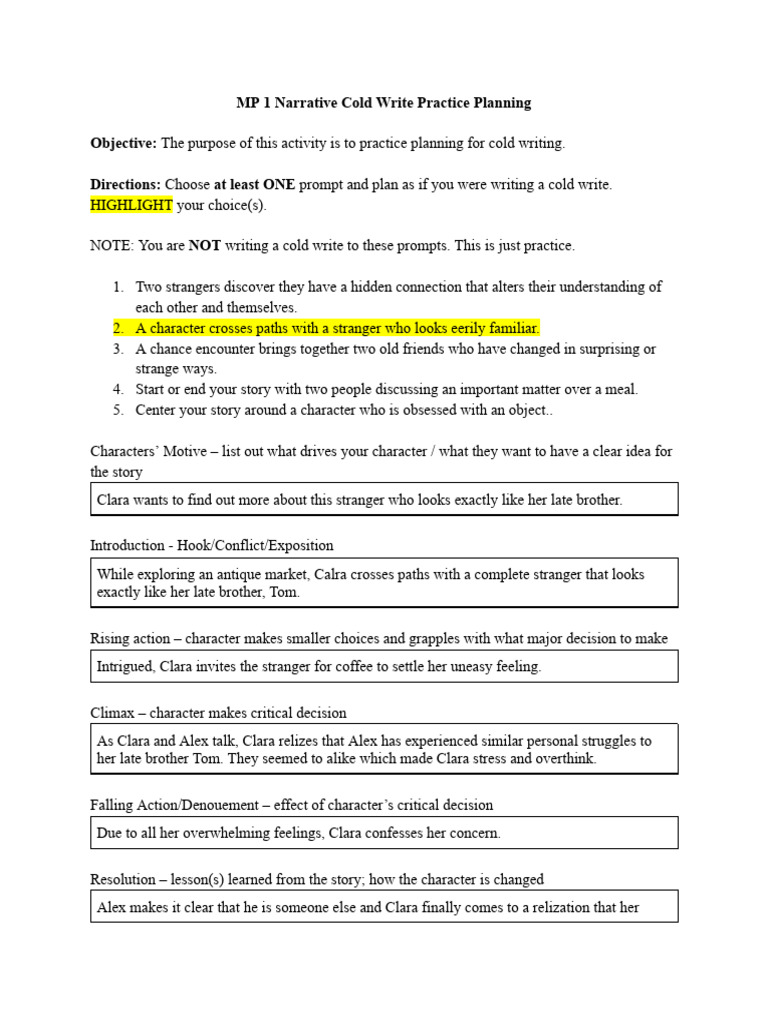 Cold Write Practice Planning | PDF