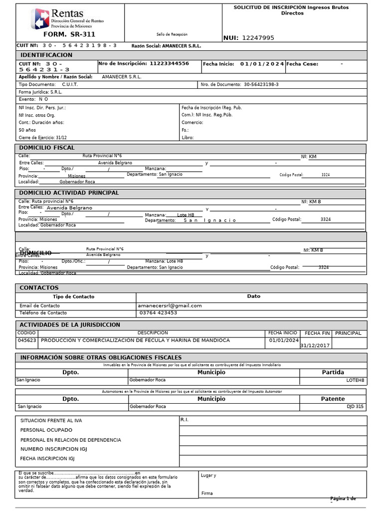ATM Formulario IIBB Alta F311 AMANECER | PDF