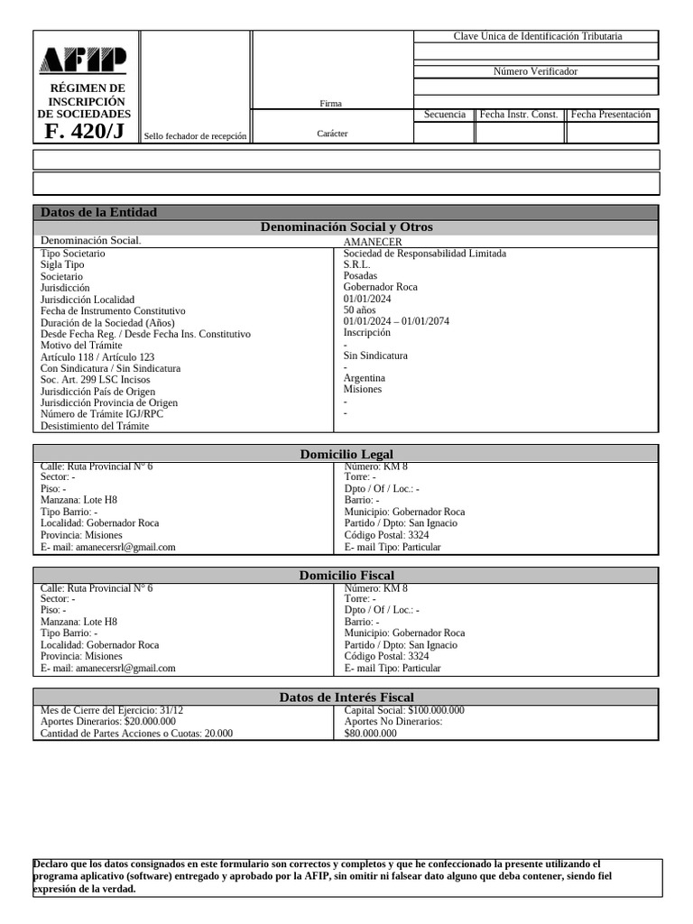 AFIP Formulario 420J AMANECER | PDF