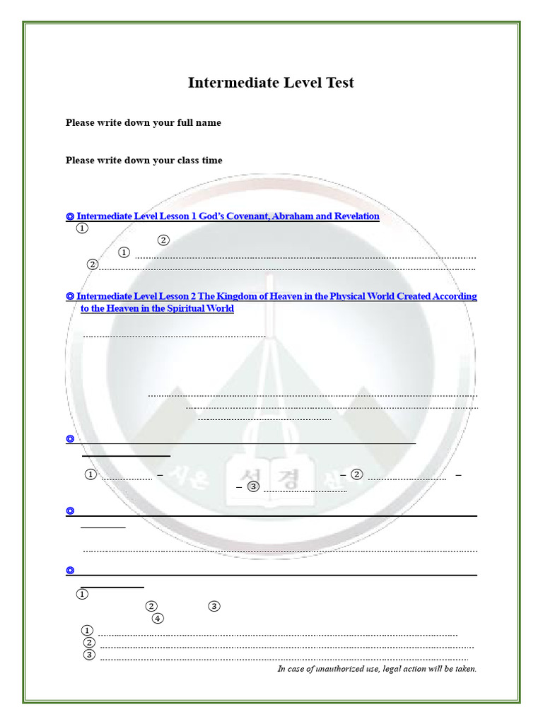 Intermediate Level Test 240908 064210 | PDF | Second Coming | Covenant ...