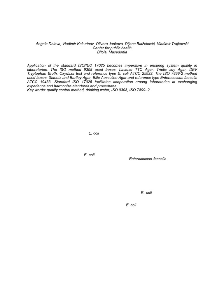 Quality Control Methods ISO 9308 and ISO | PDF