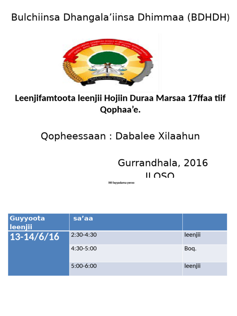 Bulchiinsa Dhangala'iinsa Dhimmaa (BDHDH: Leenjifamtoota Leenjii Hojiin ...