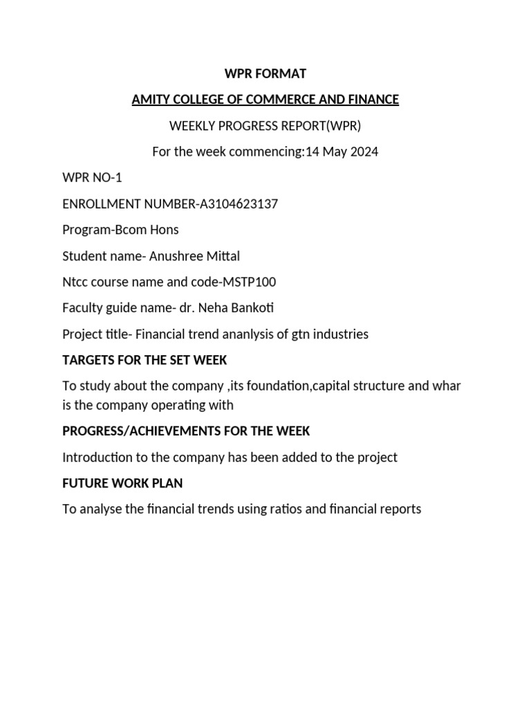 WPR Format | PDF | Career & Growth | Business