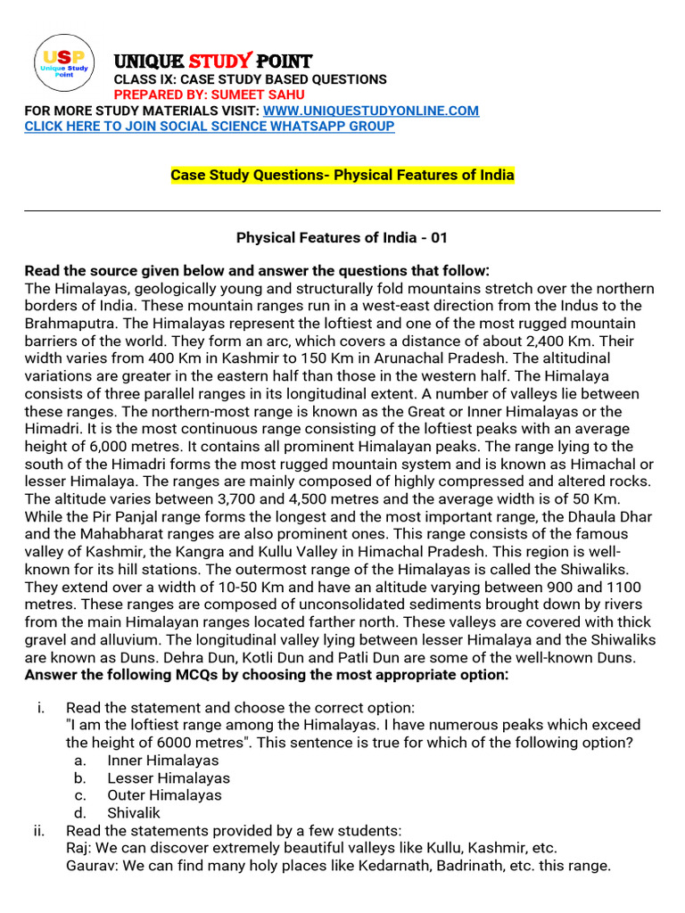 USP CASE STUDY PHYSICAL FEATURES OF INDIA.docx | PDF | Earth Sciences | Physiographic Divisions