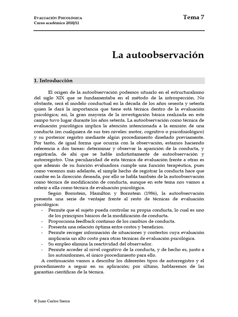 S-7 - Lectura - LA AUTOOBSERVACIÓN | PDF | Comportamiento | Sicología