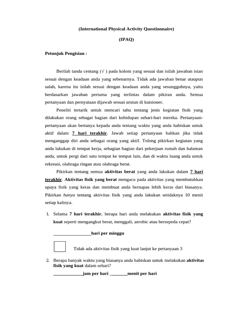 International Physical Activity Questionnaire | PDF
