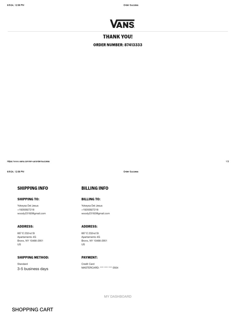 Order Success Vans | PDF