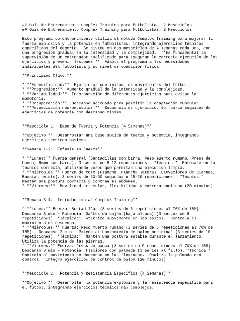 Guía de Entrenamiento Complex Training | PDF | Entrenamiento con pesas