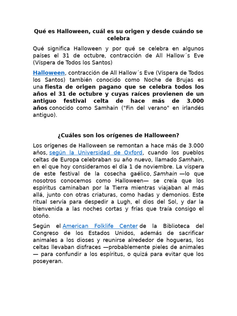 Información de Halloween | PDF | Víspera de Todos los Santos | Leyendas ...