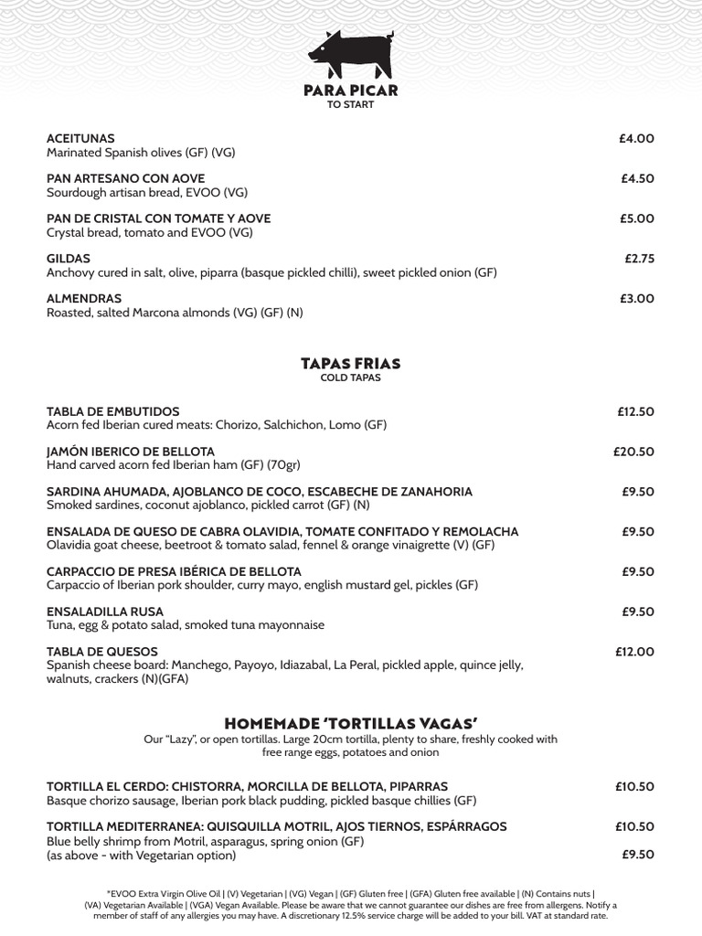 El Cerdo Restaurant Menu Overview | PDF | Western Cuisine | Cooking