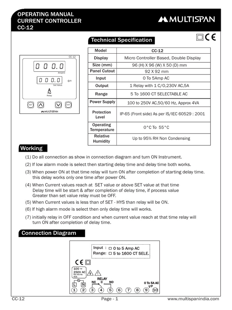 Multispan CC 12 Single Phase Current Controller | PDF | Power Supply | Electromagnetism