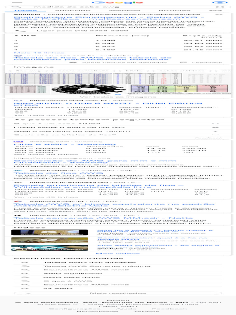 Medidas de Cabos AWG e Conversões | PDF