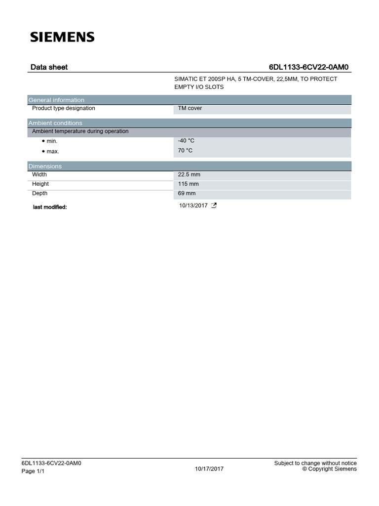 Siemens Data Sheet Sie6dl1133-6cv22-0am0 - en | PDF