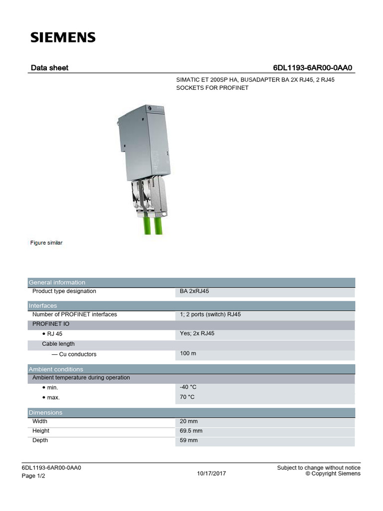Siemens Data Sheet Sie6dl1193-6ar00-0aa0 - en | PDF | Home & Garden ...