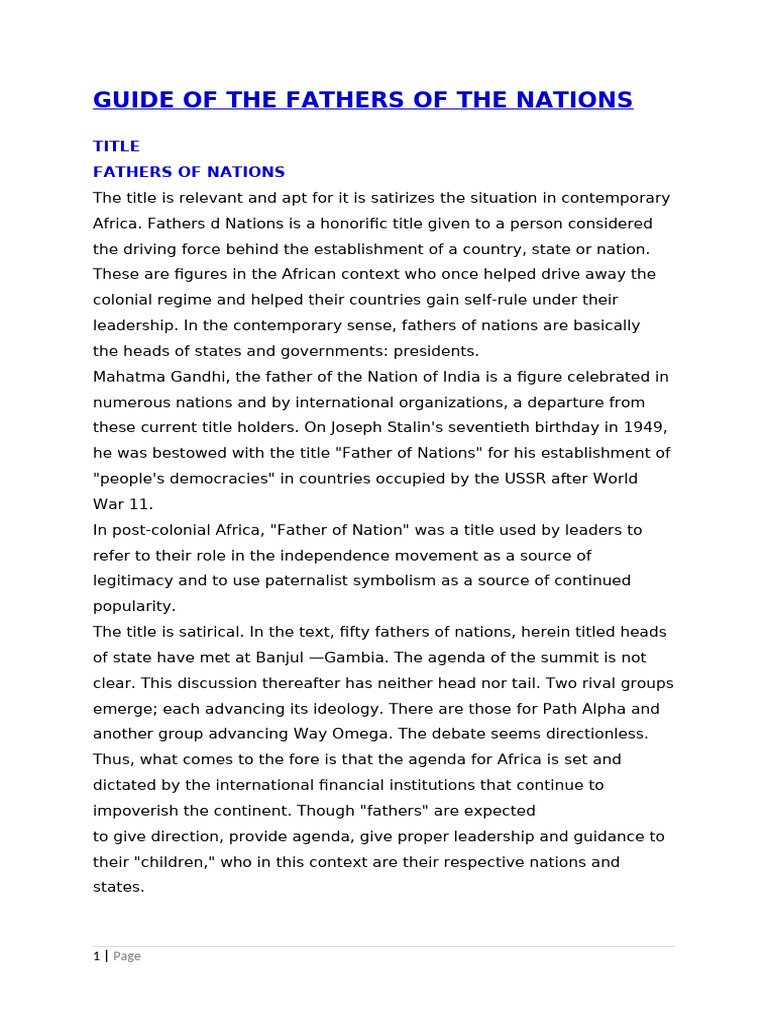 Fathers of The Nations Intro, Themes, Styles | PDF | Africa | Zimbabwe