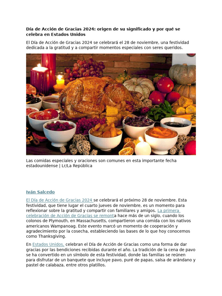Día de Acción de Gracias 2024: Tradiciones y Origen | PDF | Acción de ...