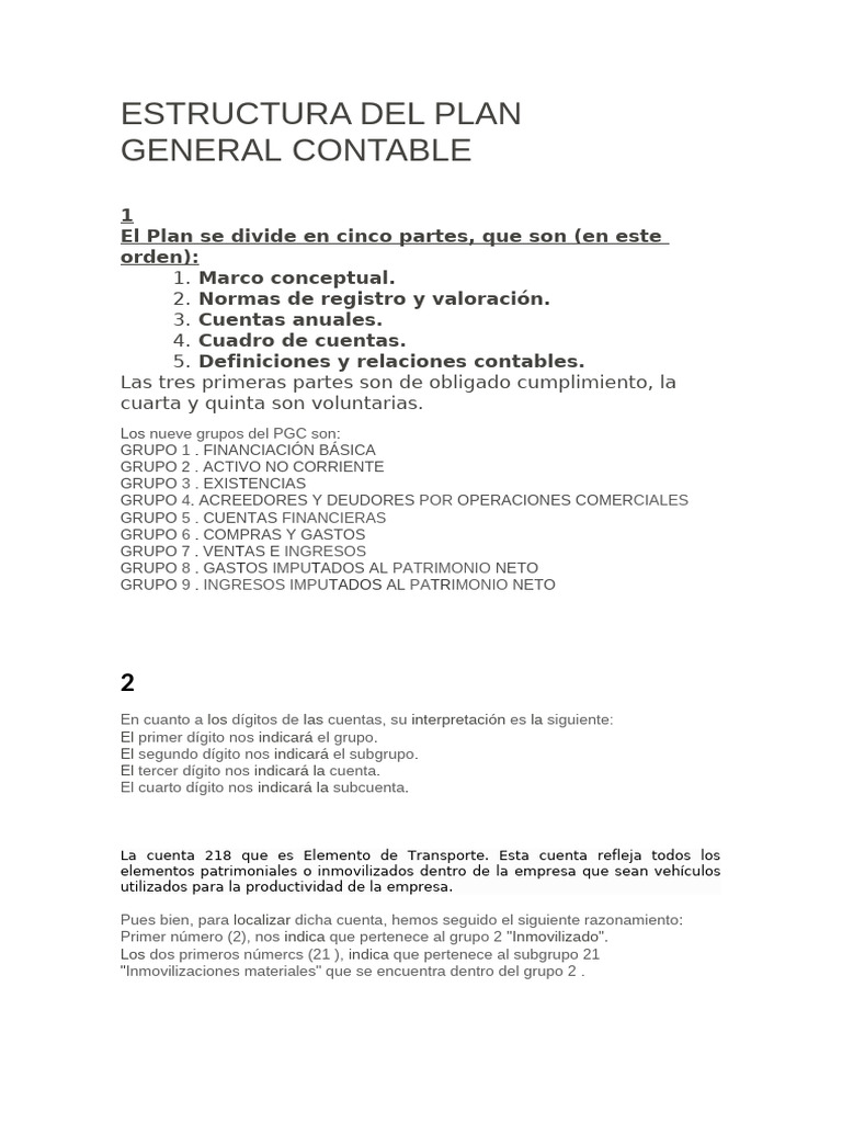 Estructura Del Plan General Contable | PDF | Negocios | Finanzas y dinero