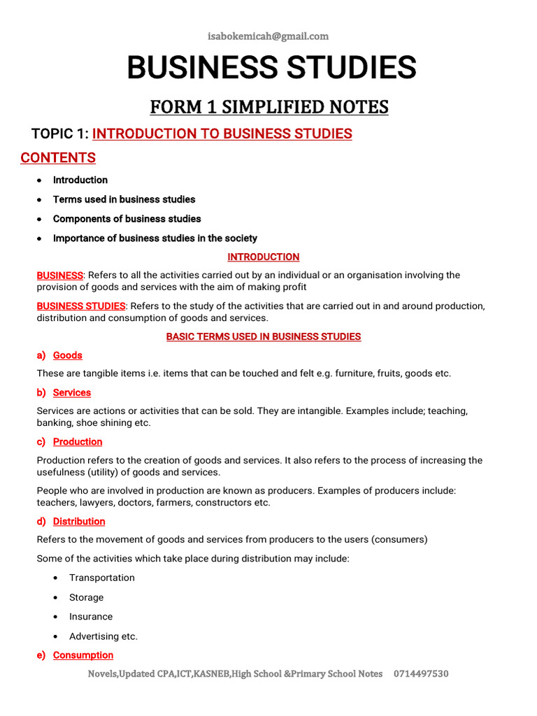 Business Studies Simplified Notes | PDF