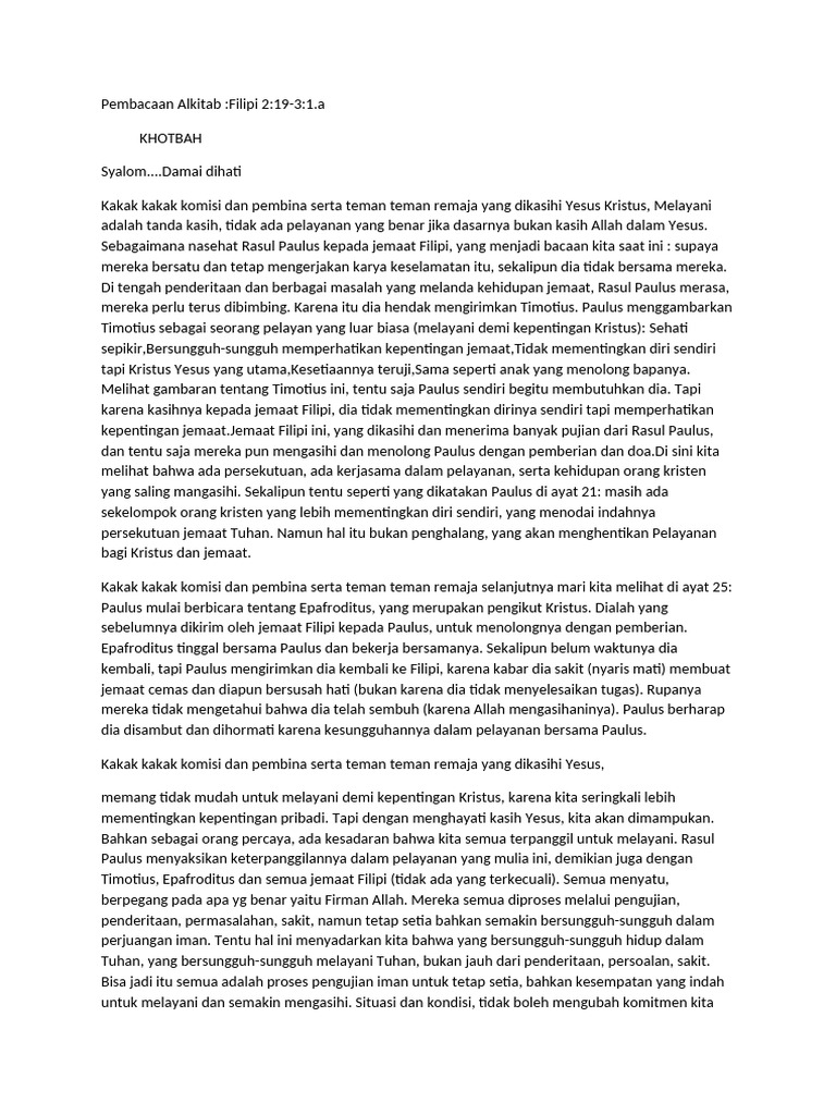 Pelayanan Kasih Dalam Jemaat Filipi Pdf Agama Spiritualitas