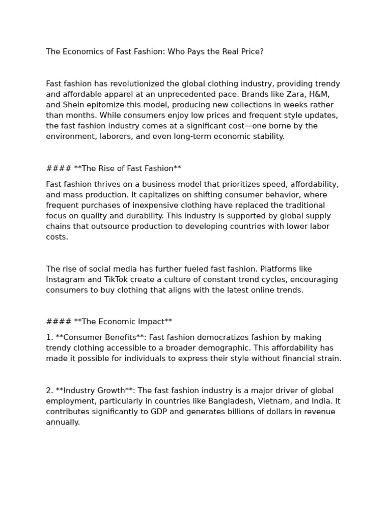 The Economics of Fast Fashion | PDF | Fashion | Economy And The Environment
