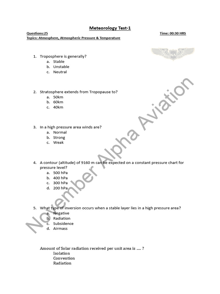 Met Test-01 | PDF | Altitude | Atmosphere Of Earth