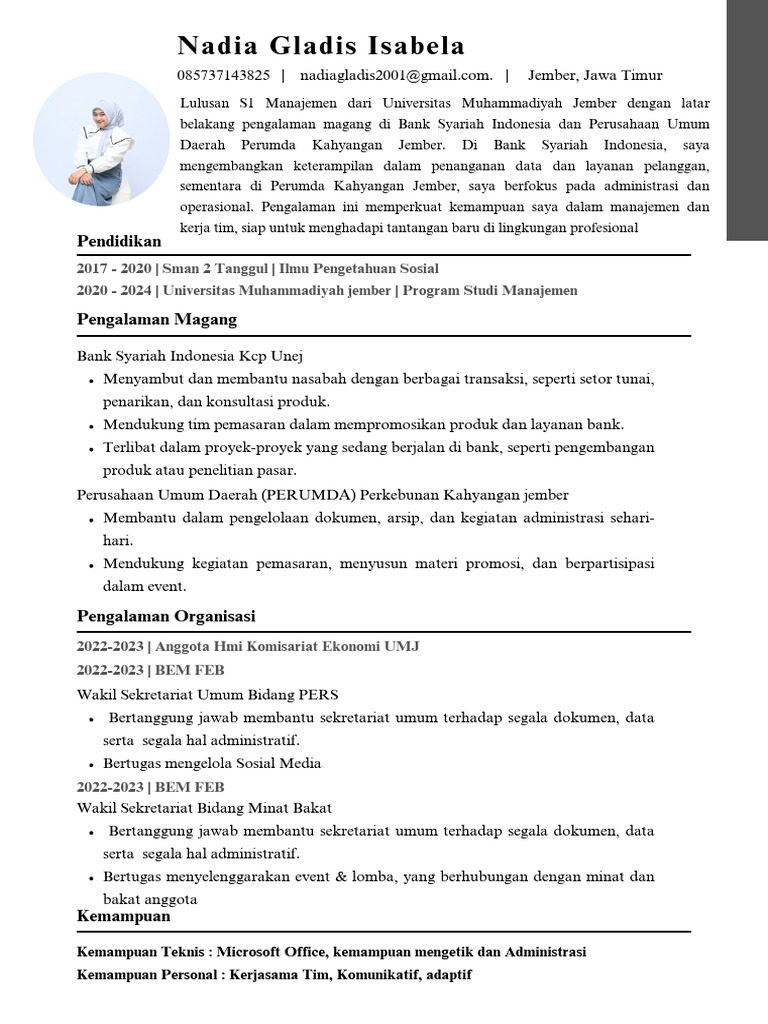 Nadia Gladis Isabela CV | PDF