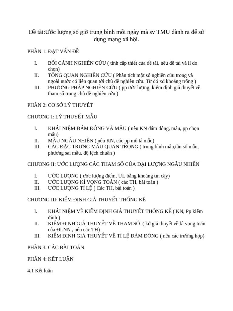 Đề tài:Ước lượng số giờ trung bình mỗi ngày mà sv TMU dành ra để sử ...