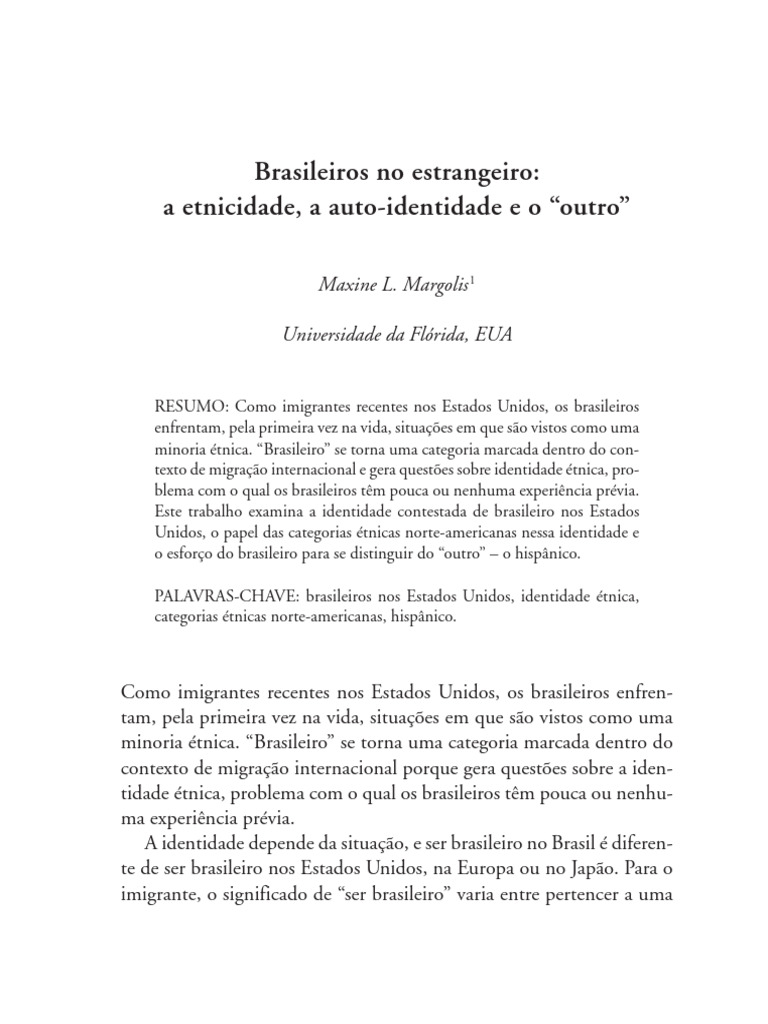 Brasileiros No Estrangeiro - A Etnicidade, A Auto-Identidade e o Outro ...