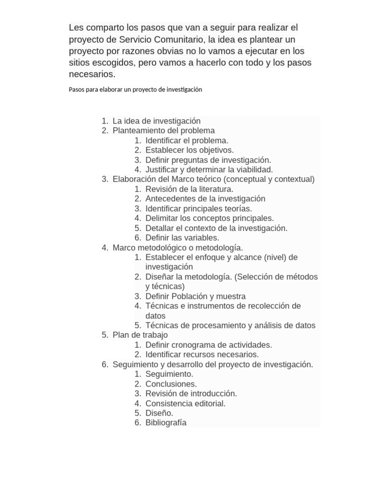 Pasos para Elaborar Un Proyecto de Investigación Servicio Com | PDF