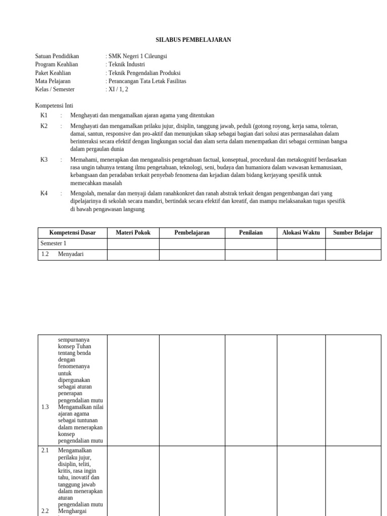 Silabus Teknik Industri SMK | PDF