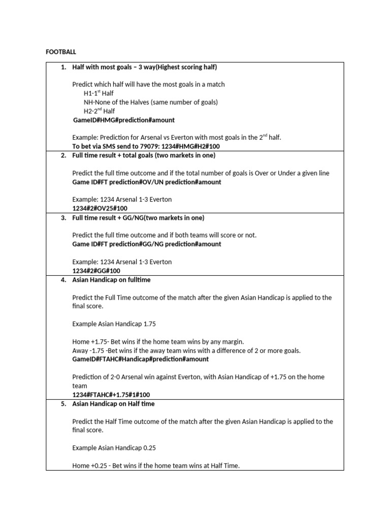New Sports & Markets SMS Formats Version 3 | PDF | Handicapping | Roger ...