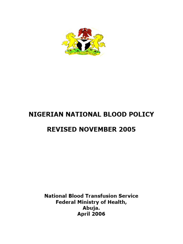 Nigerian National Blood Policy Overview | PDF | Blood Donation | Blood ...