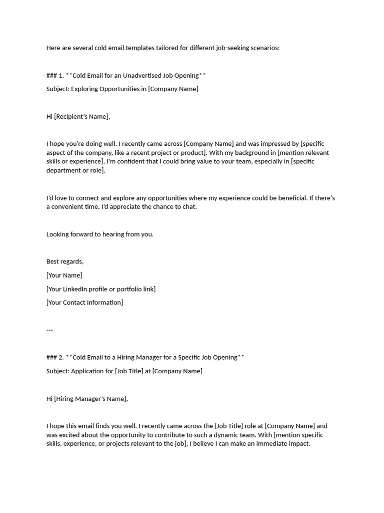 Here Are Several Cold Email Templates Tailored For Different Job | PDF ... Here Are Several Cold Email Templates Tailored For Different Job | PDF ...