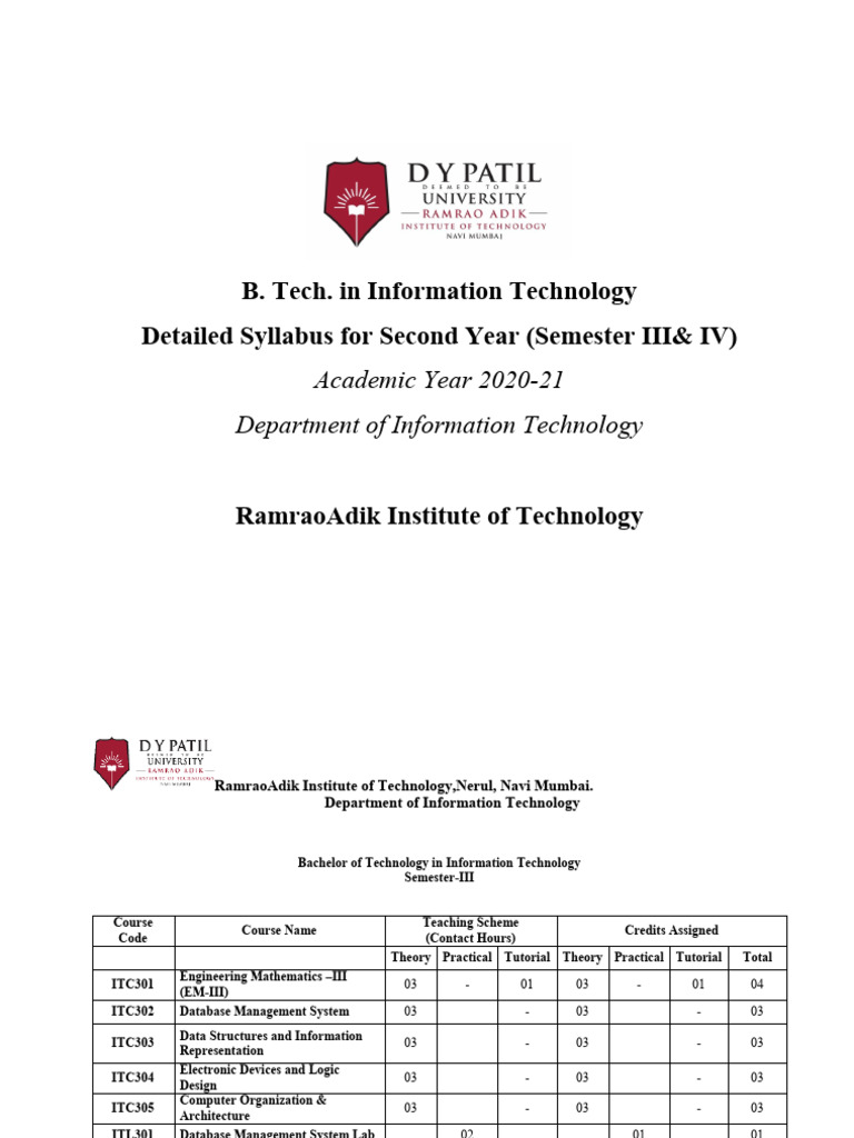 IT Second-Year-BTech Syllabus 280721 | PDF | Relational Database ...