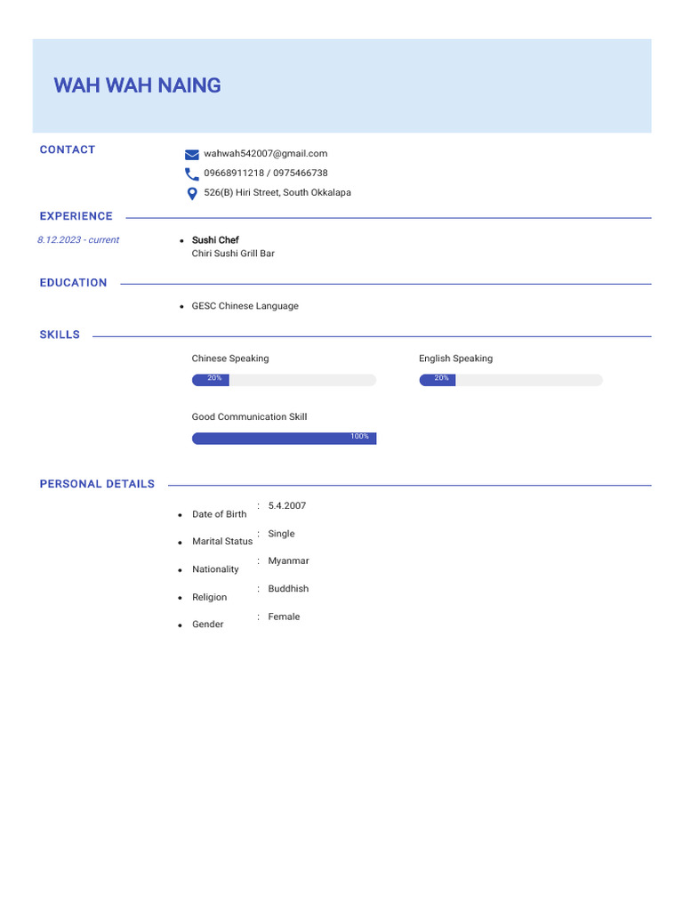 Sushi Chef Profile: Wah Wah Naing | PDF