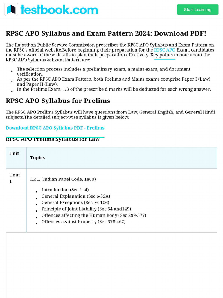 RPSC APO Syllabus and Exam Pattern 2024 - Download PDF! | PDF