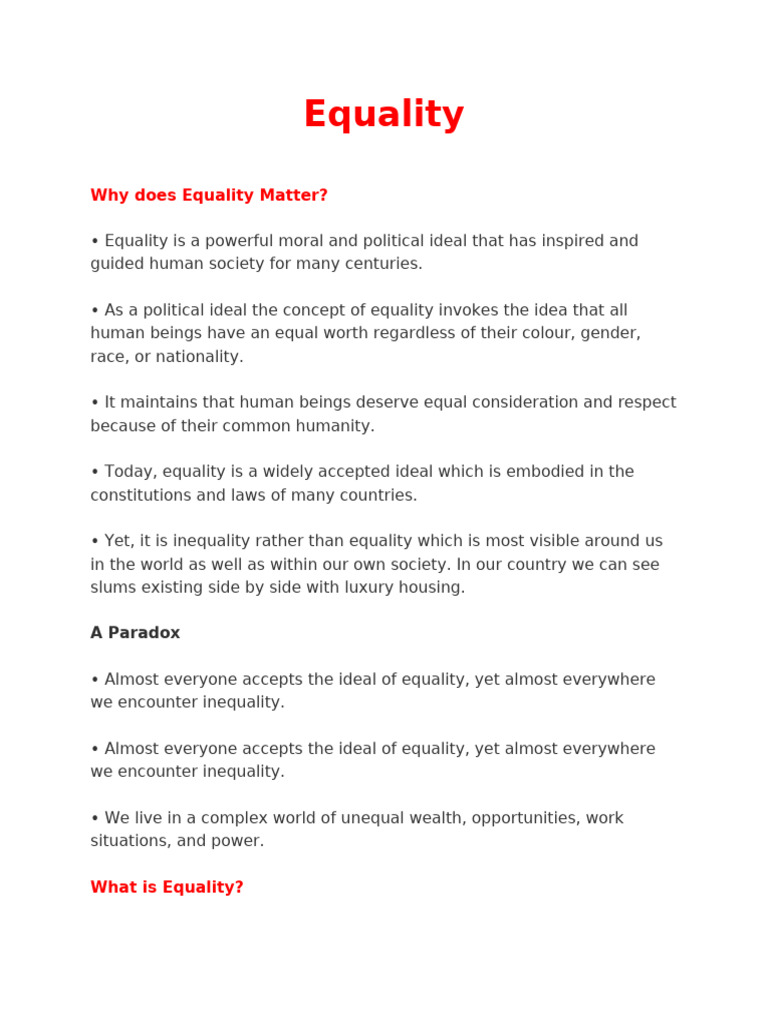 Equality CH Notes Class 11 | PDF | Equal Opportunity | Social Equality