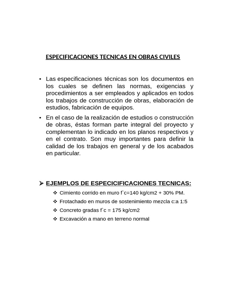 Especificaciones Tecnicas en Obras Civiles | PDF | Hogar, jardinería y bricolaje