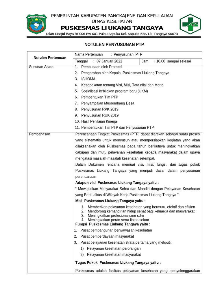 Notulen Penyusunan PTP | PDF | Pengembangan Diri