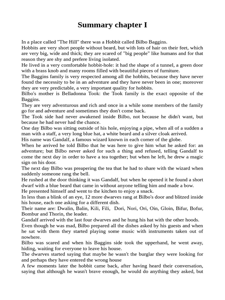 Chapter 2 Summary of The Hobbit | PDF | Bilbo Baggins | Middle Earth Races